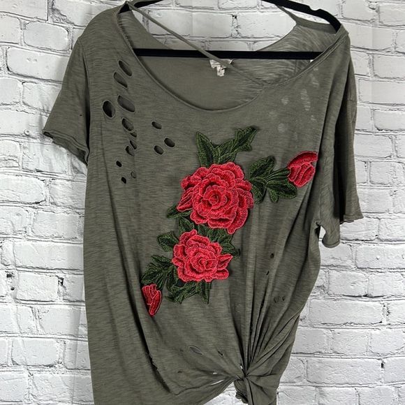 emory park | Tops | Emory Parktshirt Deconstructed Embroidered Roses ...